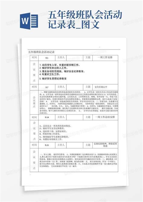 五年级班队会活动记录表图文word模板下载编号qygrvooj熊猫办公