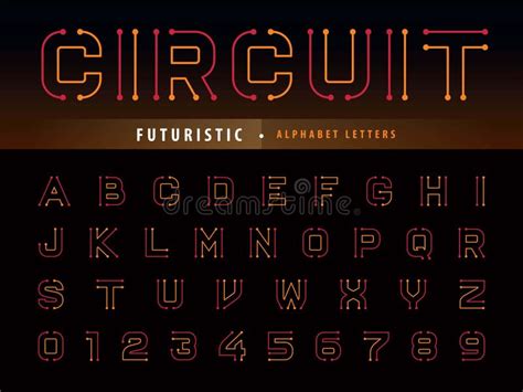 Circuit Alphabet Font Neon Color Letters And Numbers Stock Vector Illustration Of Numbers