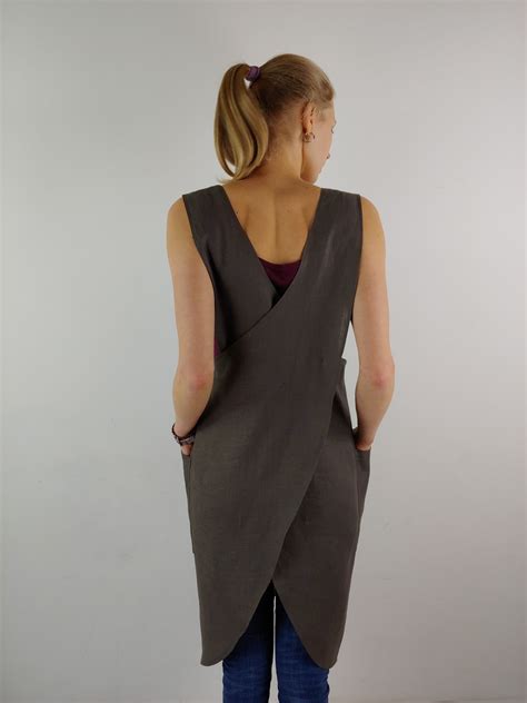 Linen Apron Japanese Cross Back Apron Cross Back Linen Apron