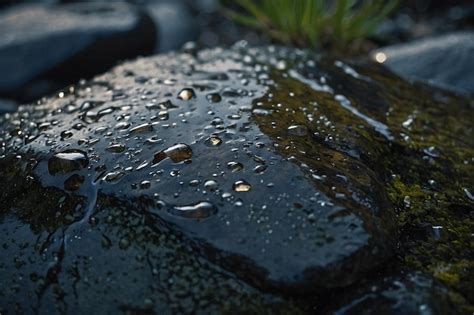 Closeup Of A Wet Rock Premium Ai Generated Image