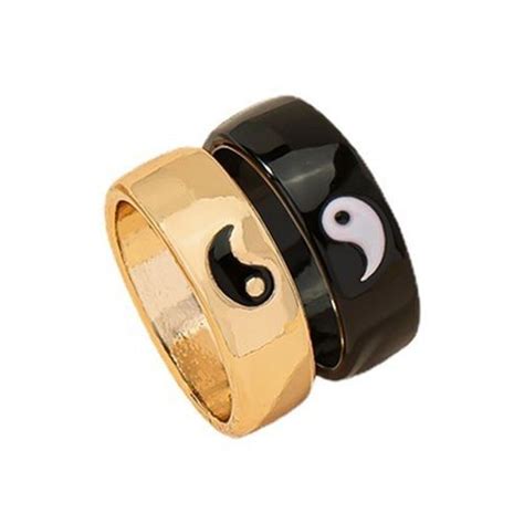 Fashion Set2pcs Creative Yin Yang Gossip Ring Simple Metal Drop Oil
