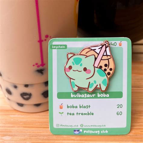 Bulbasaur Boba Milk Tea Pin Pokemon Food Merch Poliswag Club