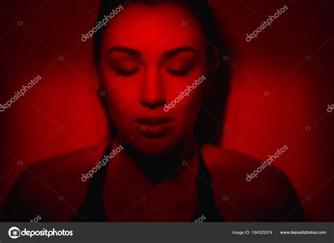 Sexy Fiery Girl Red Portrait Beautiful Sexy Girl Red Background Stock Photo Image By