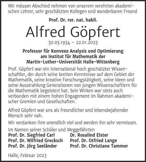 Traueranzeigen Von Alfred Göpfert Abschied Nehmen De
