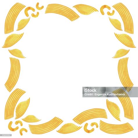 메뉴 인증서 및 소책자를 디자인하고 카페를 광고하기 위한 다양한 유형의 이탈리아 파스타의 정사각형 프레임입니다 고립된 수채화 그림입니다 클립 아트 보도 노천카페에 대한 스톡