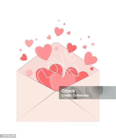 하트와 발렌타인 봉투 사랑 기호 벡터 일러스트레이션 어머니와 여성의 날 인사말을위한 메일 또는 편지 개념 가득 찬에 대한 스톡