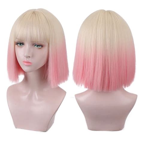 Houyan 합성 단발 스트레이트 헤어 소녀 가발 앞머리 내추럴 블랙 코스프레 로리타 내열성 가발