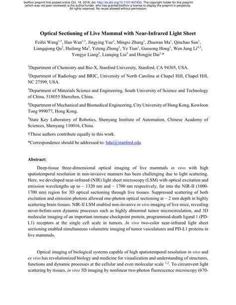 Pdf Optical Sectioning Of Live Mammal With Near Infrared Light Sheet