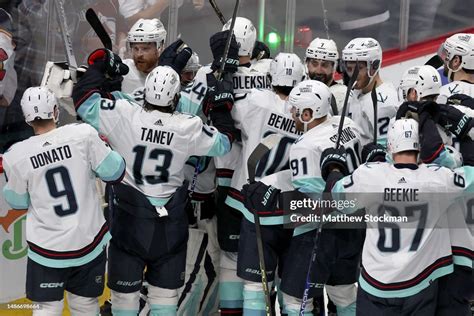 The Seattle Kraken Celebrate Their Win Against The Colorado Avalanche