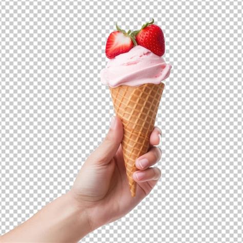 Mano Sosteniendo Helado De Fresa Aislado Sobre Fondo Transparente Archivo PSD Premium