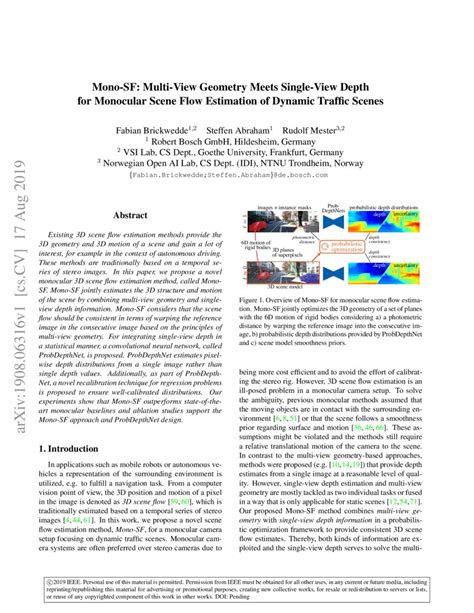 Mono Sf Multi View Geometry Meets Single View Depth For Monocular Scene Flow Estimation Of