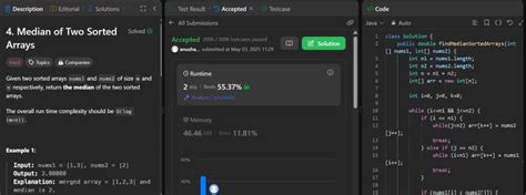 100daysofcoding Leetcode Java Median Sorting Arrays Twopointer
