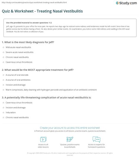 Quiz And Worksheet Treating Nasal Vestibulitis