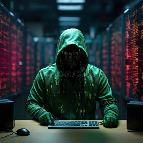 Image Of A Vibrant Cascading Of Colorful Silhouette Cyber Crime Hacker On Mainframe Computer In