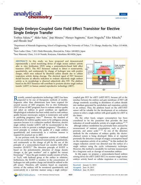 Pdf Single Embryo Coupled Gate Field Effect Transistor For Elective Single Embryo Transfer