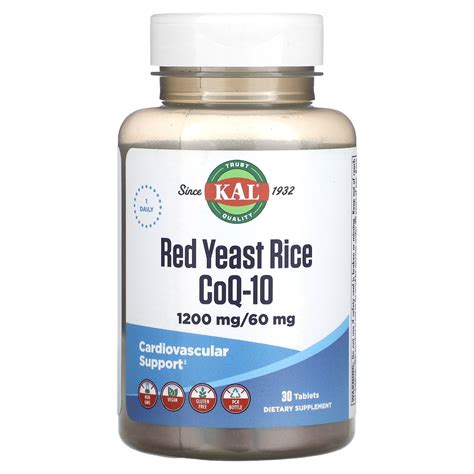 Kal 紅麴米，輔酶 Q 10，1200 毫克60 毫克，30 片