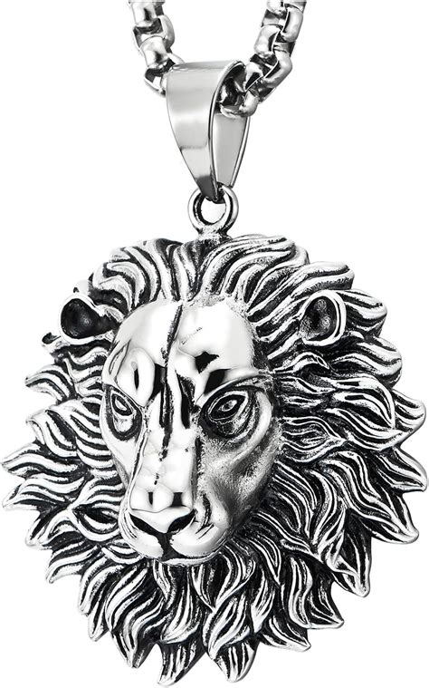 Mens Women Stainless Steel Vintage Lion Head Pendant Necklace With 30