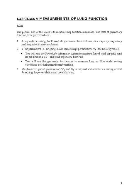 Lab Class 3 Measurements Of Lung Function Lab Maual 2023 Lab