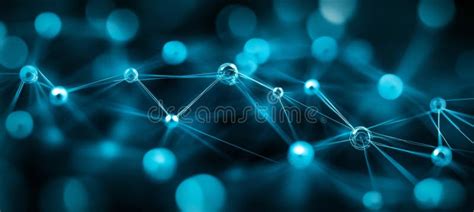 Abstract Blue Network Connection Line And Dots On A Dark Background