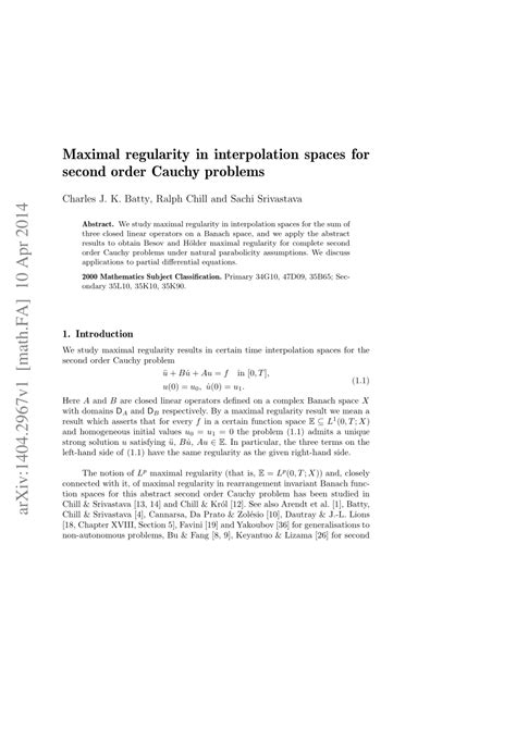 Pdf Maximal Regularity In Interpolation Spaces For Second Order