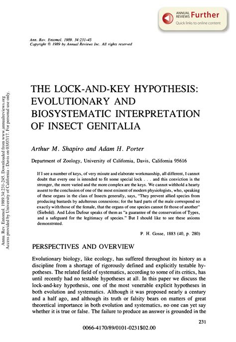 PDF The Lock And Key Hypothesis Evolutionary And Biosystematic Interpretation Of Insect Genitalia