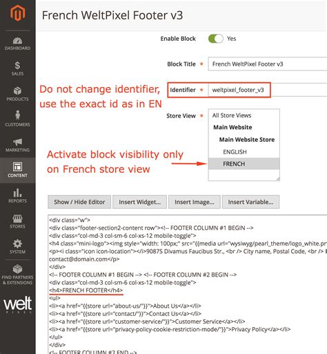 How To Translate Footer Content Different Language Storeview WeltPixel Support Center