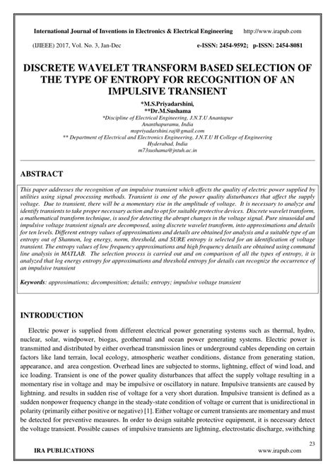 Pdf Discrete Wavelet Transform Based Selection Of The Type Of Entropy