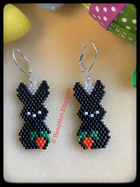 Easter Bunny Seed Beaded Earrings Easter Basket T Easter Holiday