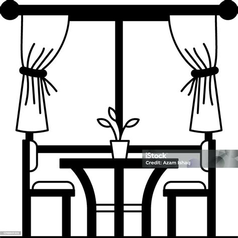 주방 시터 에어리어 카페 인테리어 뷰 벡터 글리프 아이콘 디자인 홀 인테리어 테이블 과 창 배경 개념에 작은 꽃병 식물의 의자 0명에 대한 스톡 벡터 아트 및 기타 이미지