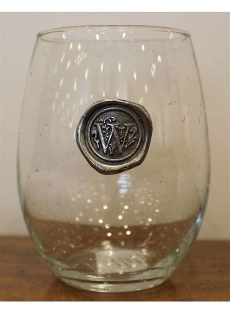 Stemless Wine Glass Initial W Ivory And Birch