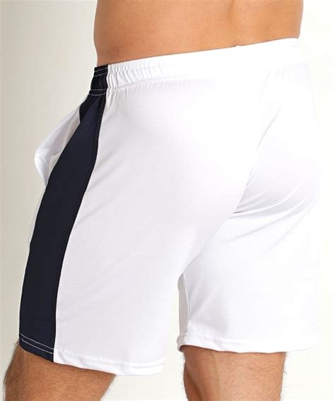 Lasc Pique Mesh Hero Stripe 7 Workout Shorts Whitenavy Sh914ppm 100n