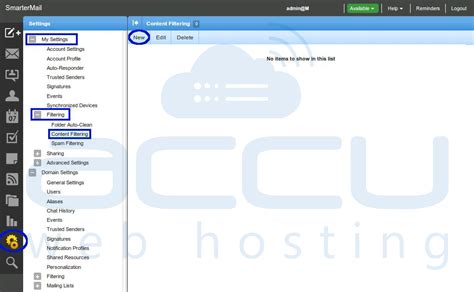 how to set content filtering from smartermail web interface