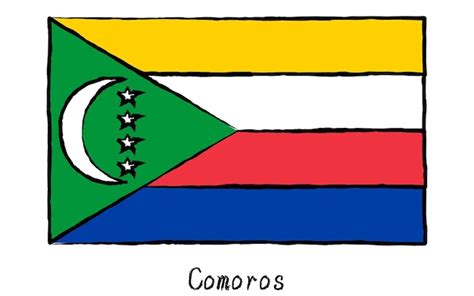 Bandera Mundial De Las Comoras De Estilo Analógico Dibujado A Mano
