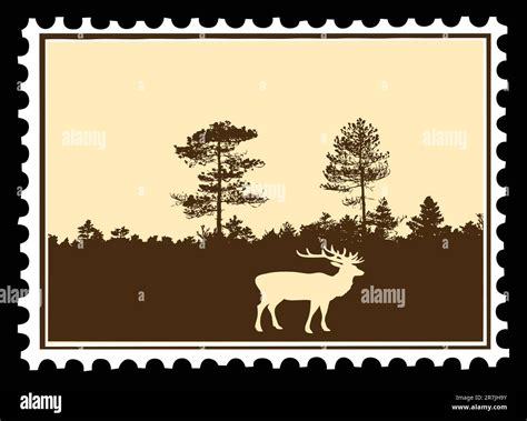 Vector Silhouette Deer On Postage Stamps Stock Vector Image And Art Alamy