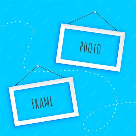 青の背景にフォトフレームをぶら下げ 無料のベクター