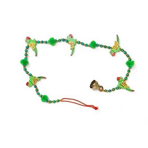 Set Of 2 Indian Traditional Door Hanging 5 Wooden Birds Tota Parrot