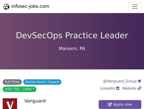 Hiring Devsecops Practice Leader In Malvern Pa Rinfosecjobs
