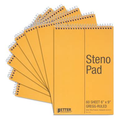 Better Office Products Spiral Steno Pads 8 Pack 6 X 9 Inches 60