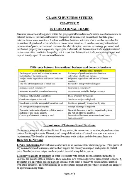 X Class Xi Business Studies Pdf Bill Of Lading World Trade