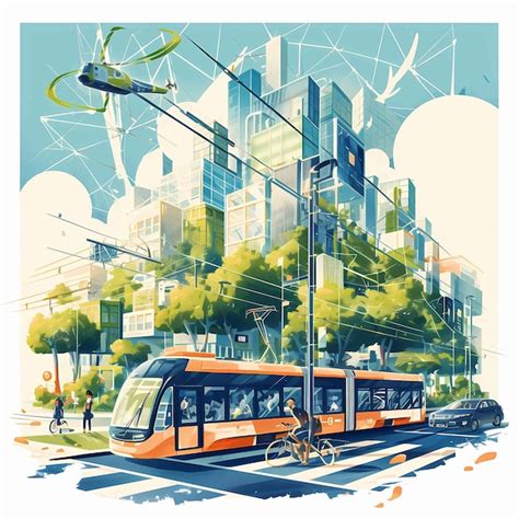 Sustainable Urban Transit Ecofriendly City Transportation Illustration