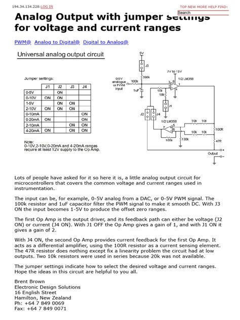 Analog Output With Jumper Settings For Voltage And Current Ranges Download Free Pdf