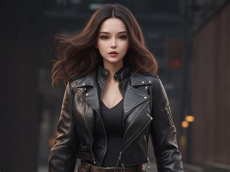 Premium Photo Generative Ai Beautiful Woman In A Leather Jacket And Pants