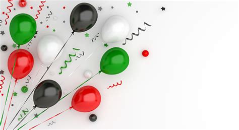 아랍 에미리트 아랍 에미리트 아랍 에미리트 연방 쿠웨이트 팔레스타인 요르단 수단장식 배경 배너 템플릿 전단지 풍선 리본 흰색색색종이 복사 공간 3d 렌더링의 해피 독립기념일