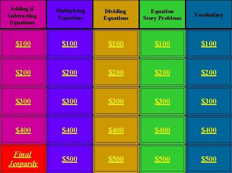 Adding Subtracting Equations Multiplying Equations Dividing Equations Equation