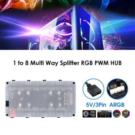 VENTOLA 5 V 3 Pin ARGB PWM HUB 1 A 8 Splitter Per Scheda Madre PC SATA Shell EUR 9 64