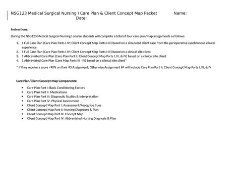 NSG 123 Care Plan Client Concept Map Packet Final NSG123 Medical