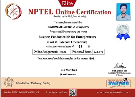 Completed Nptel Course For Entrepreneurs Prathmesh Bhalerao Posted On