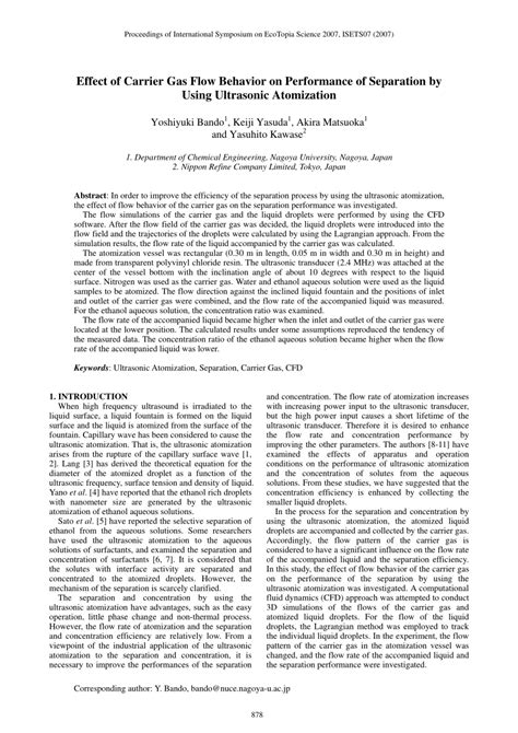 Pdf Effect Of Carrier Gas Flow Behavior On Performance Of Separation