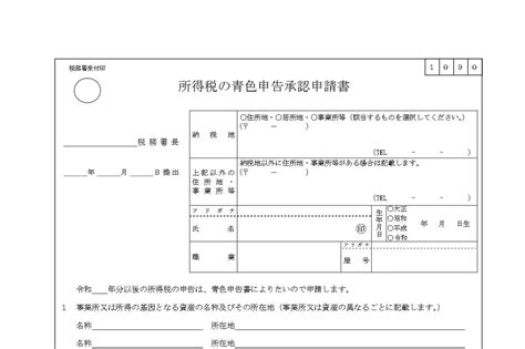 青色申告承認申告書の記入例。提出は開業届と一緒に│松野宗弘税理士事務所