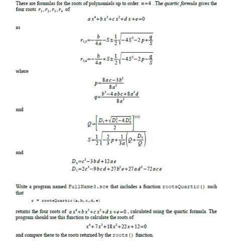 Solved There Are Formulas For The Roots Of Polynomials Up To Chegg